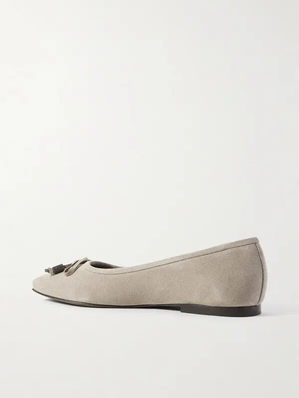 Brunello Cucinelli Suede Ballet Flats With Monili Bead Embellishment