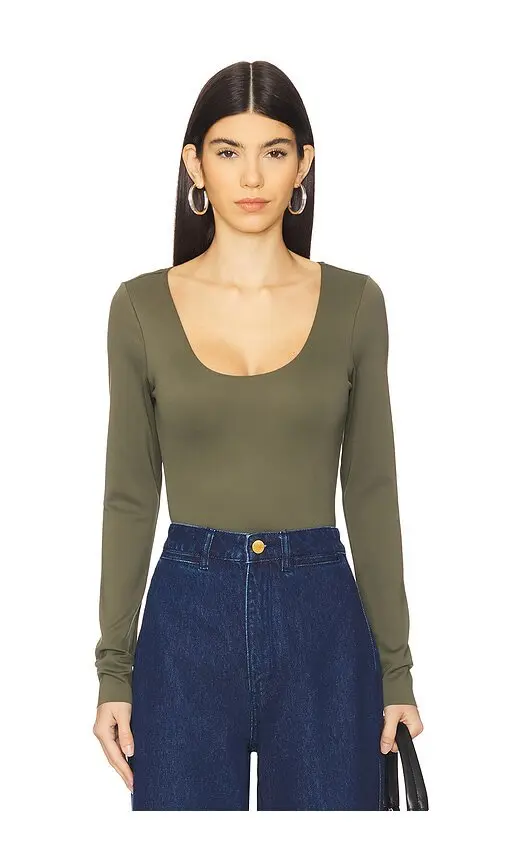 Good American Sculpting Scoop Long Sleeve Bodysuit - Olive
