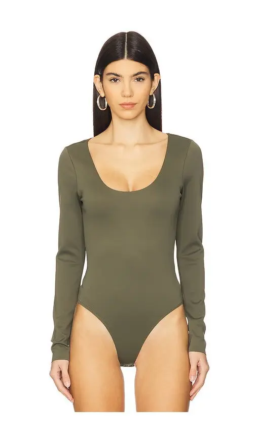 Good American Sculpting Scoop Long Sleeve Bodysuit - Olive