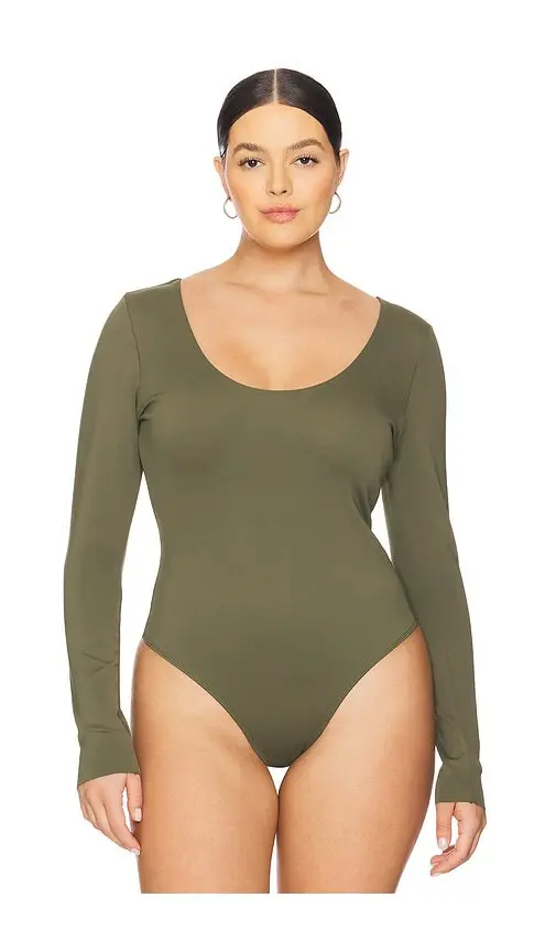 Good American Sculpting Scoop Long Sleeve Bodysuit - Olive