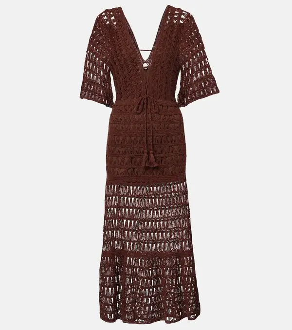 Anna Kosturova Marissa Cotton Crochet Midi Dress - Brown