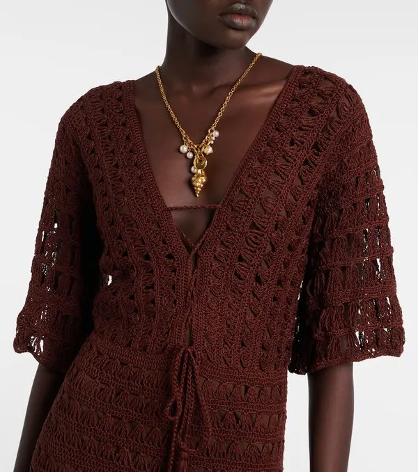 Anna Kosturova Marissa Cotton Crochet Midi Dress - Brown