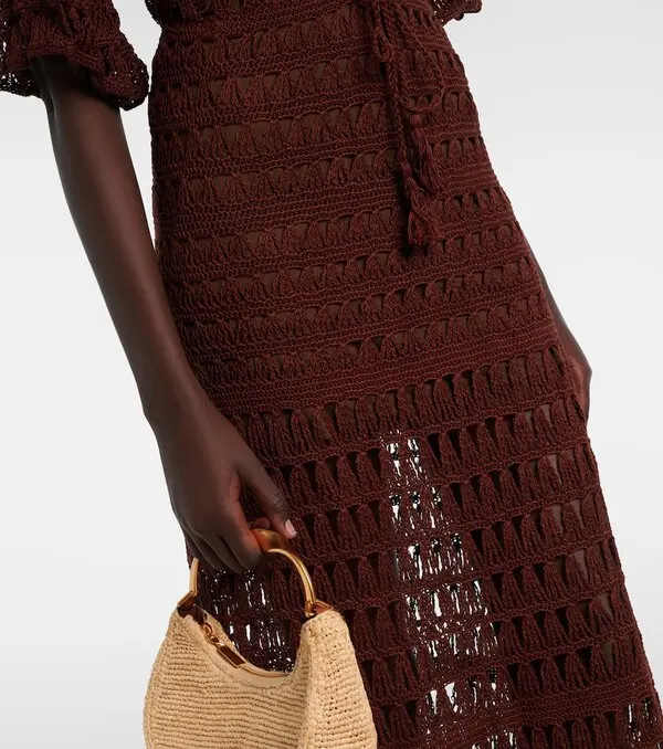 Anna Kosturova Marissa Cotton Crochet Midi Dress - Brown
