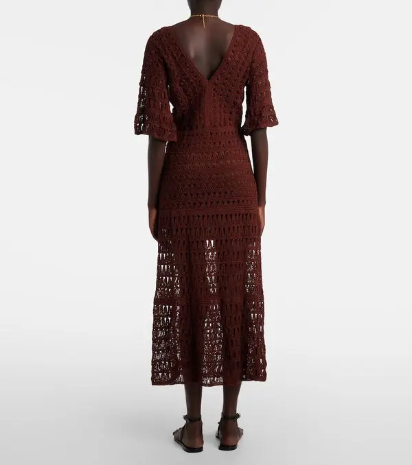 Anna Kosturova Marissa Cotton Crochet Midi Dress - Brown