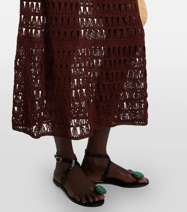 Anna Kosturova Marissa Cotton Crochet Midi Dress - Brown