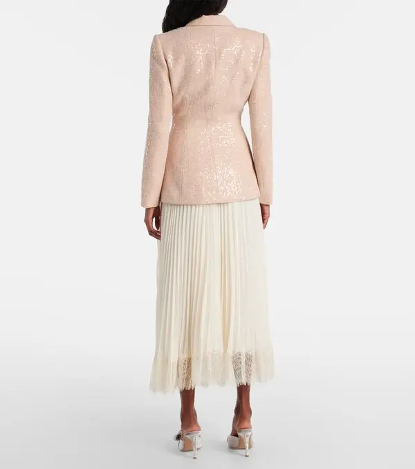 SELF-PORTRAIT Sequined Bouclé And Chiffon Midi Dress