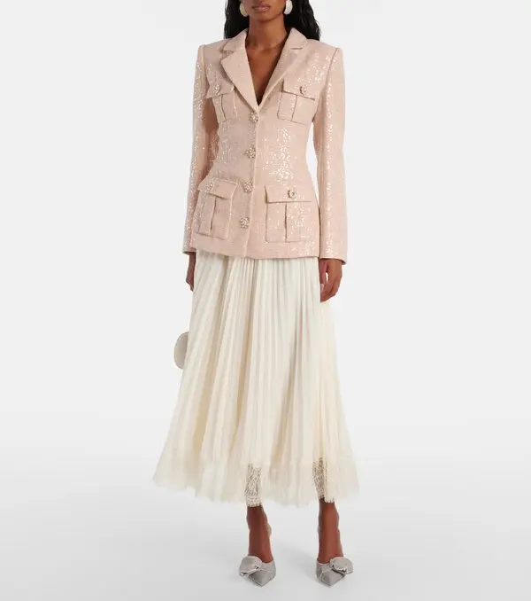 SELF-PORTRAIT Sequined Bouclé And Chiffon Midi Dress