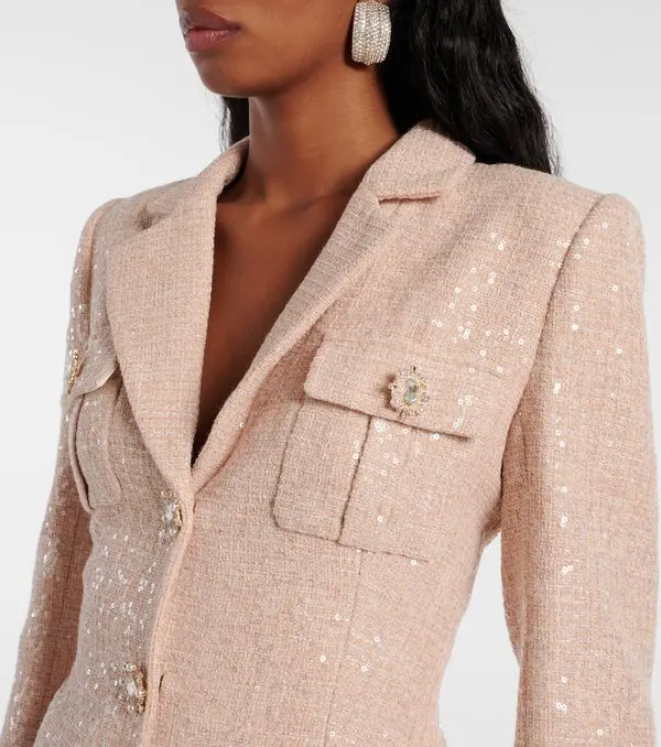 SELF-PORTRAIT Sequined Bouclé And Chiffon Midi Dress