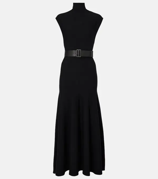 Alaïa Belted Wool-blend Midi Dress - Black