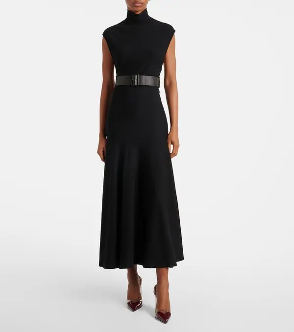 Alaïa Belted Wool-blend Midi Dress