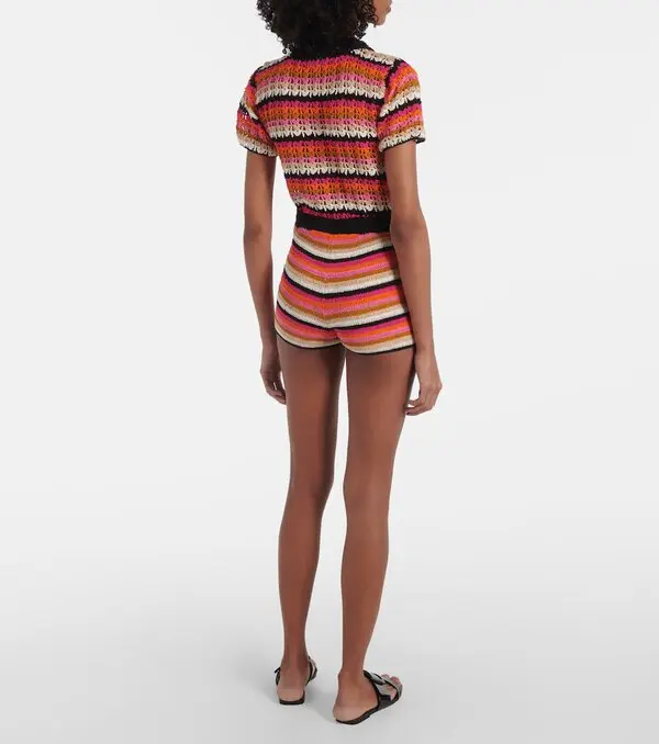 Anna Kosturova Cotton Crochet Stripe Shorts - Multicoloured