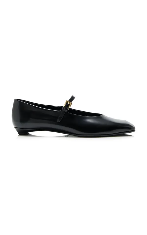 Prada Brushed Leather Mary Jane Ballet Flats - Black