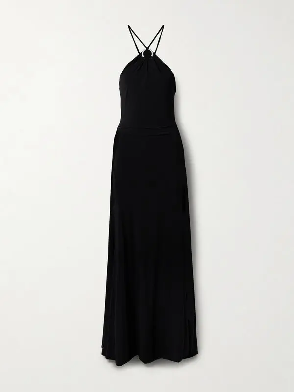 Tove Mika Embellished Stretch-knit Halterneck Maxi Dress - Black