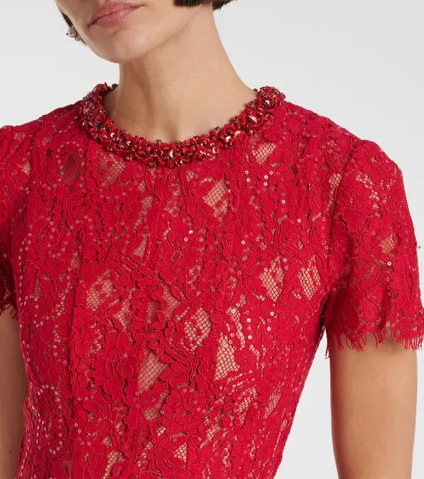 SELF-PORTRAIT Embellished Fishnet Midi Dress
