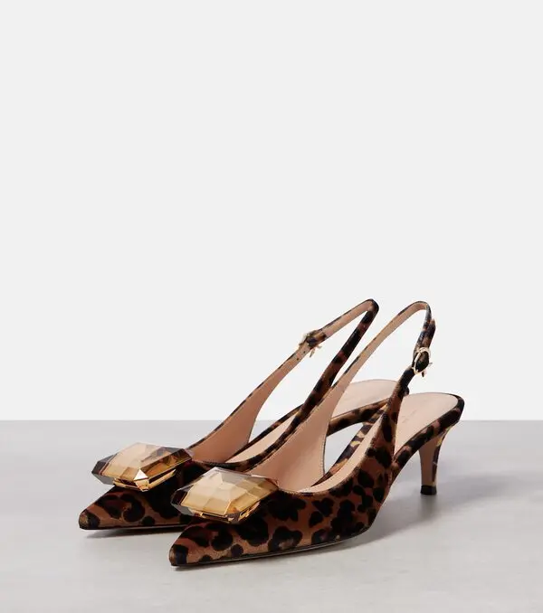 GIANVITO ROSSI Jaipur 55 Leopard-print Velvet Slingback Pumps