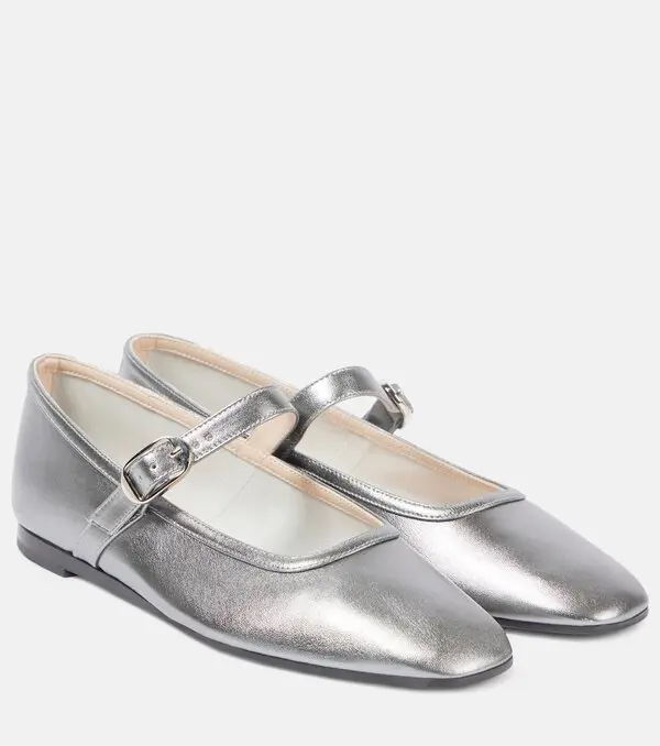 Le Monde Beryl Metallic Leather Mary Jane Flats - Silver