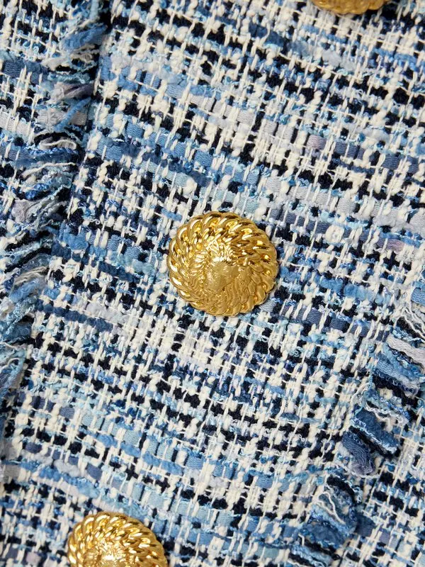Balmain Button-embellished Frayed Tweed Mini Dress
