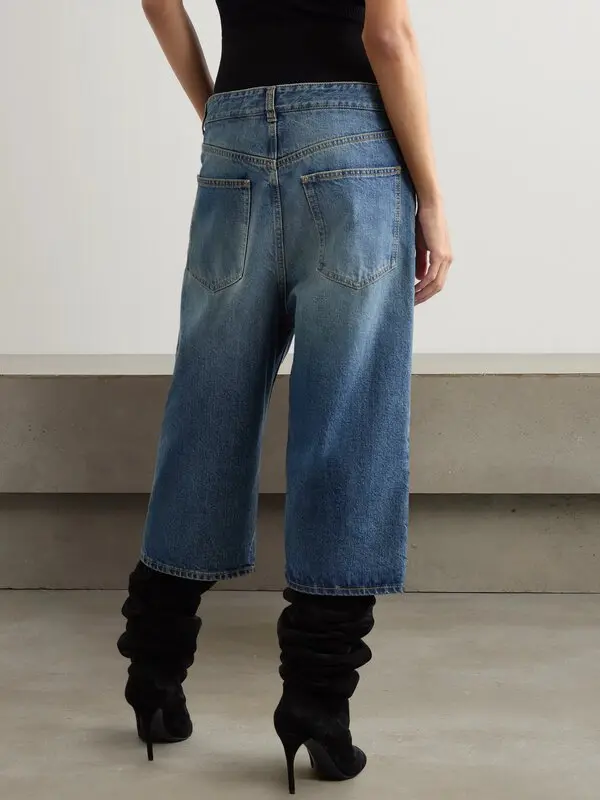Alaïa Paneled Wide-leg Denim Shorts