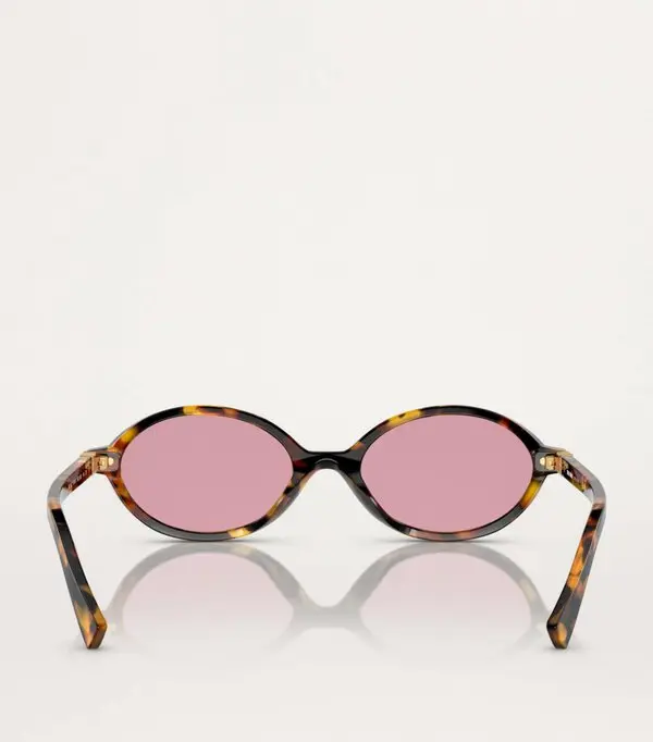Miu Miu Acetate Oval Sunglasses With Gold Tone Logo Plaques - Brown