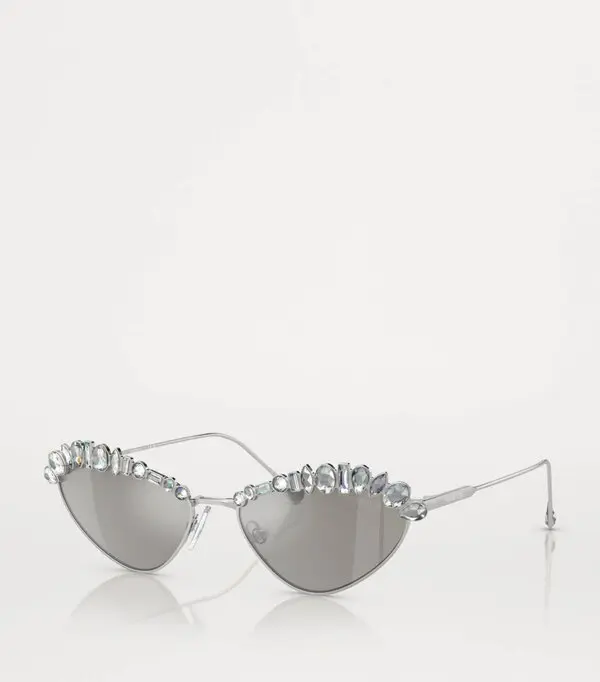 SWAROVSKI Embellished Cat Eye Sunglasses - Silver