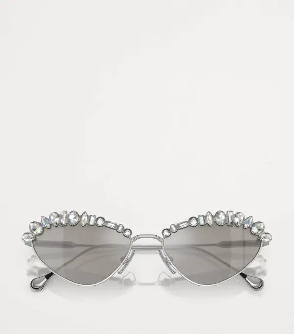 SWAROVSKI Embellished Cat Eye Sunglasses - Silver