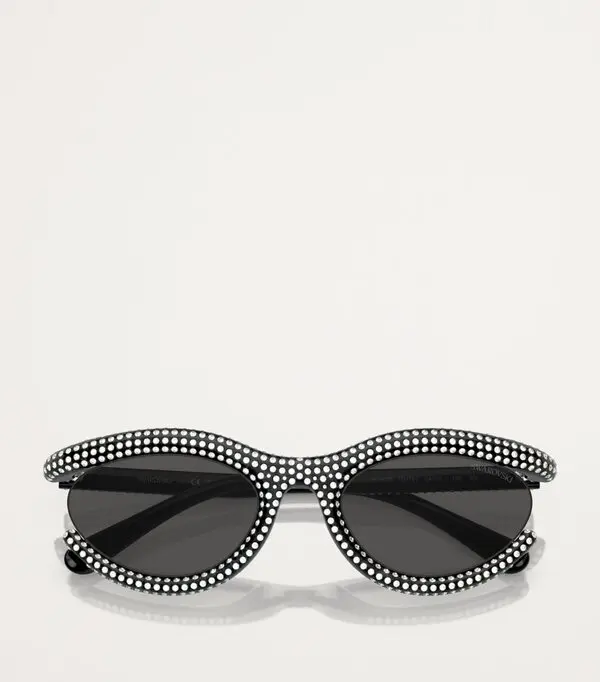 SWAROVSKI Oval Embellished Sunglasses - Black