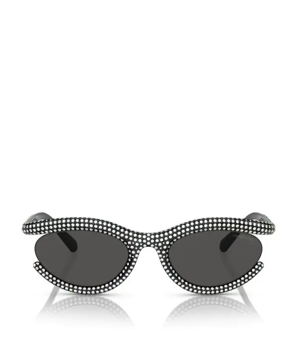 SWAROVSKI Oval Embellished Sunglasses - Black