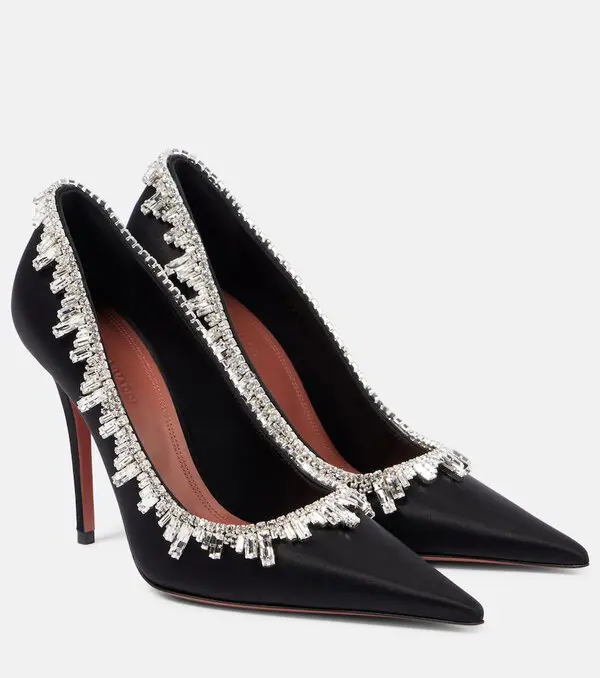 Amina Muaddi Begumissima 105 Embellished Satin Pumps - Black