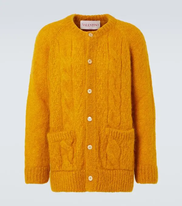 Valentino Garavani Cable-knit Mohair-blend Cardigan - Yellow