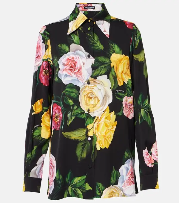 Dolce & Gabbana Floral Silk-blend Charmeuse Shirt - Multicoloured
