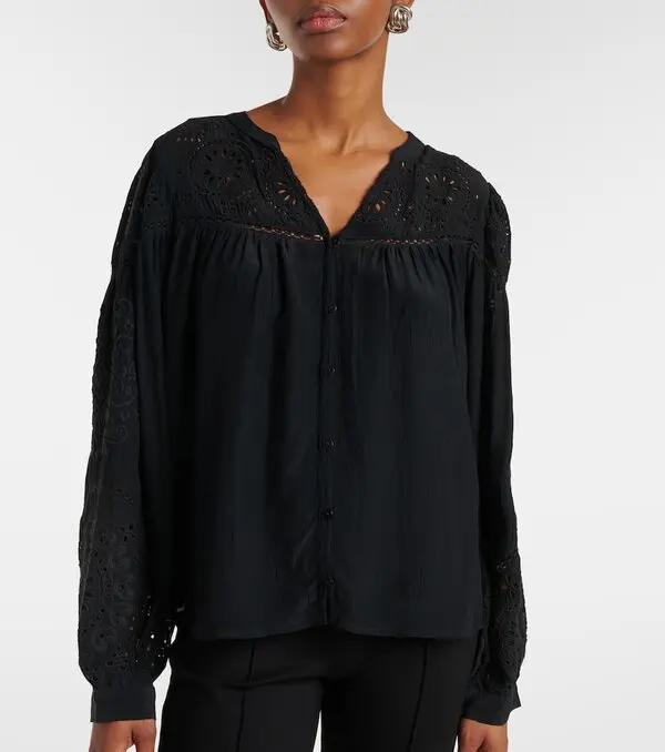Velvet By Graham & Spencer Libby Open-knit Blouse - Black