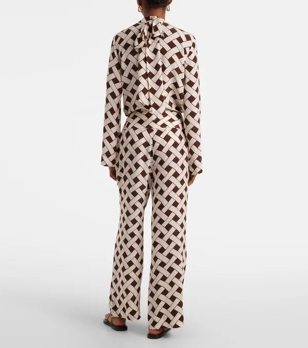 Rixo Isotta Printed Wide-leg Trousers In Diamond Wave Chocolate
