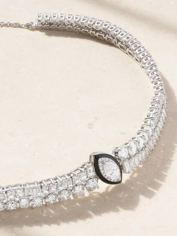 KAMYEN 18-karat White Gold, Diamond And Enamel Necklace - Silver