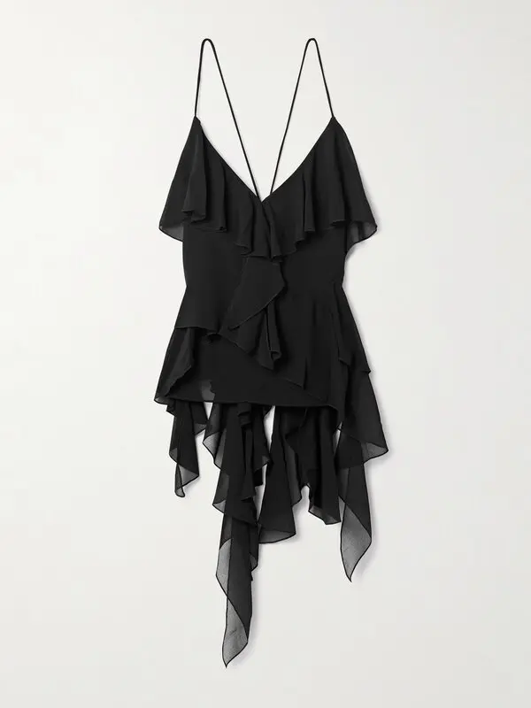Aje Valentine Ruffled Crepe Tank - Black