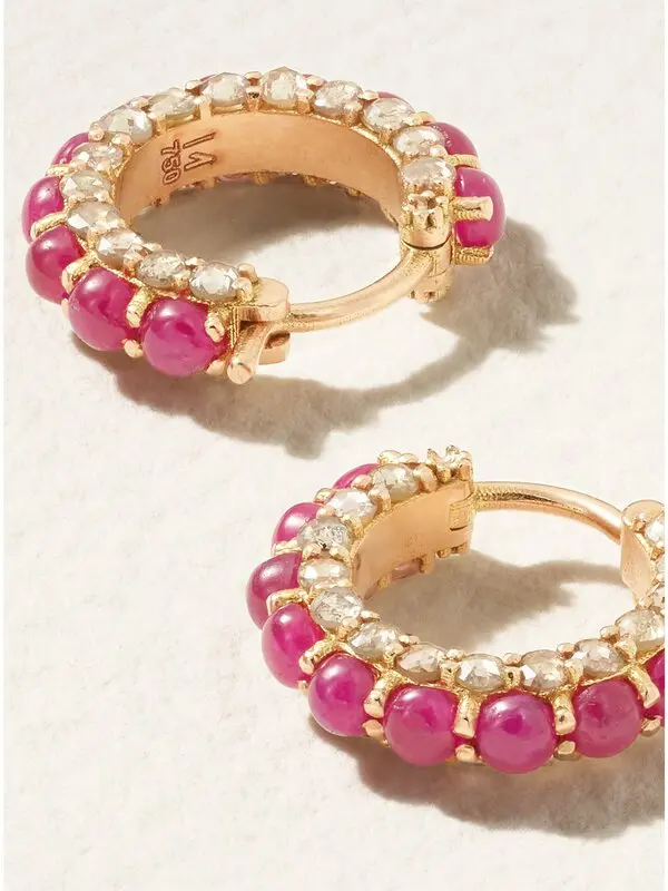 Ileana Makri 18-karat Rose Gold, Ruby And Diamond Hoop Earrings