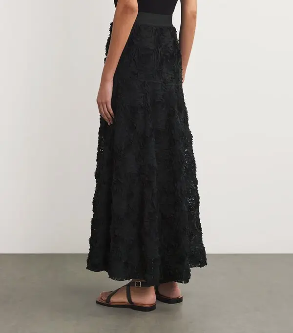 Maje Tulle Embroidered Maxi Skirt - Black