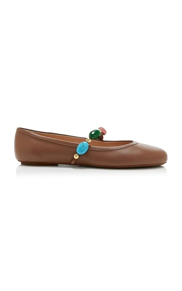 GIANVITO ROSSI Shanti Embellished Leather Mary Jane Flats