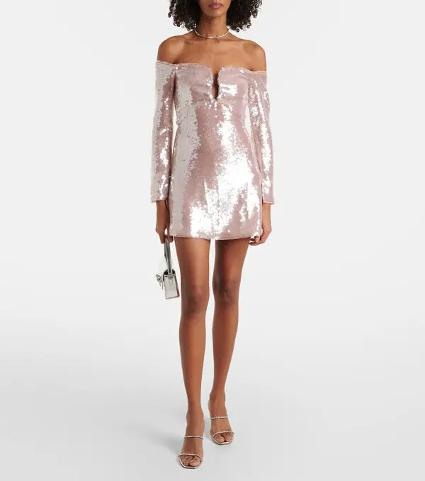 SELF-PORTRAIT Sequined Off-shoulder Mini Dress
