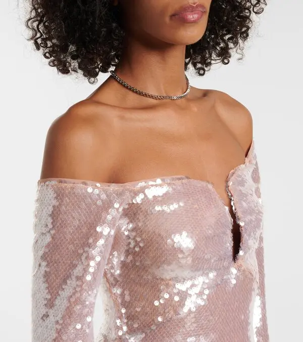 SELF-PORTRAIT Sequined Off-shoulder Mini Dress
