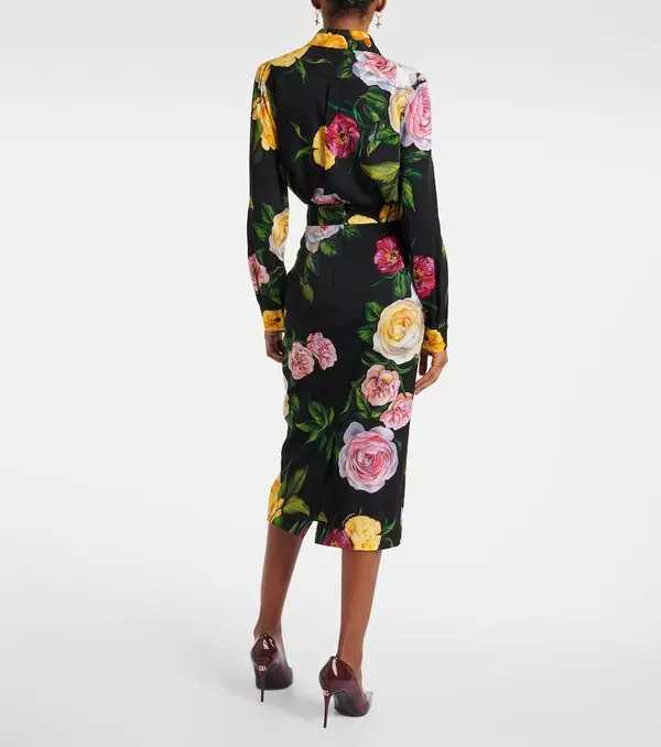 Dolce & Gabbana Floral Silk-blend Charmeuse Midi Skirt