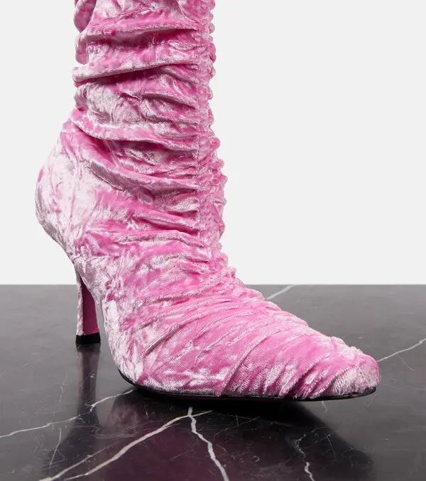 JIMMY CHOO Lotta 85 Crushed Velvet Ankle Boots - Pink