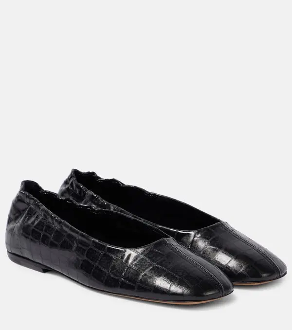 Dries Van Noten Croc-effect Leather Ballet Flats - Black