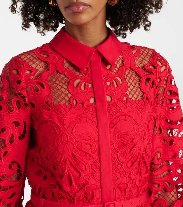 SELF-PORTRAIT Cotton Lace Gown - Red