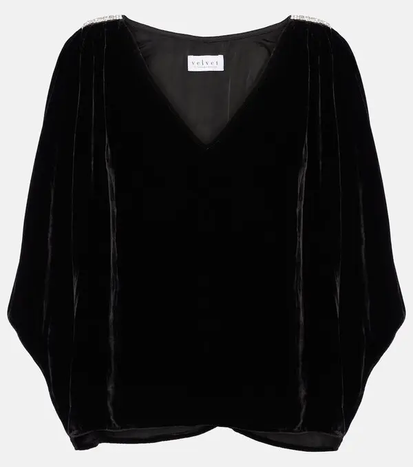 Velvet By Graham & Spencer Adelle Top With Embellished Shoulders - Black