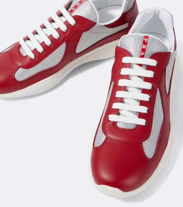 Prada America's Cup Leather And Fabric Trimmed Sneakers - Red