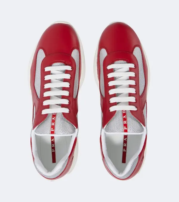 Prada America's Cup Leather And Fabric Trimmed Sneakers - Red