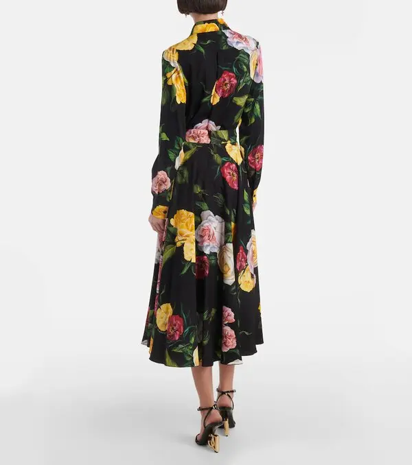 Dolce & Gabbana Floral Silk-blend Charmeuse Midi Skirt
