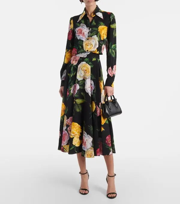 Dolce & Gabbana Floral Silk-blend Charmeuse Midi Skirt