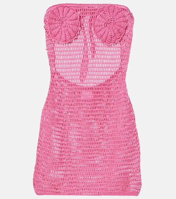 Anna Kosturova Camellia Crochet Cotton Minidress - Pink