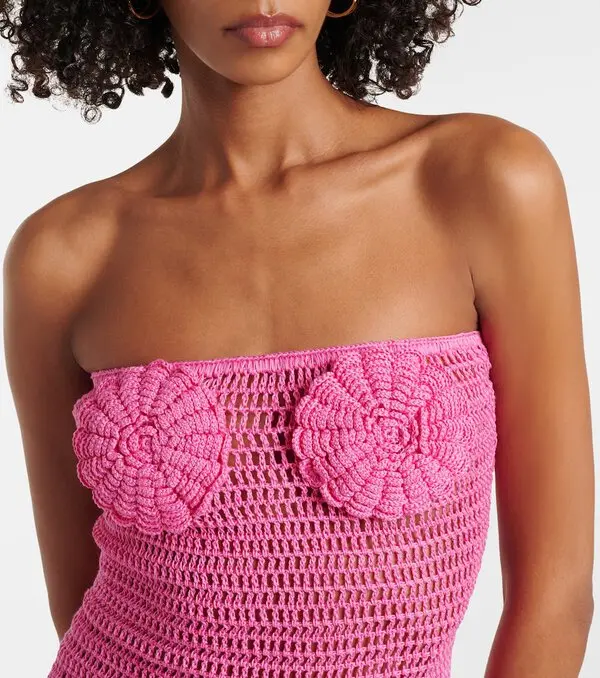 Anna Kosturova Camellia Crochet Cotton Minidress - Pink